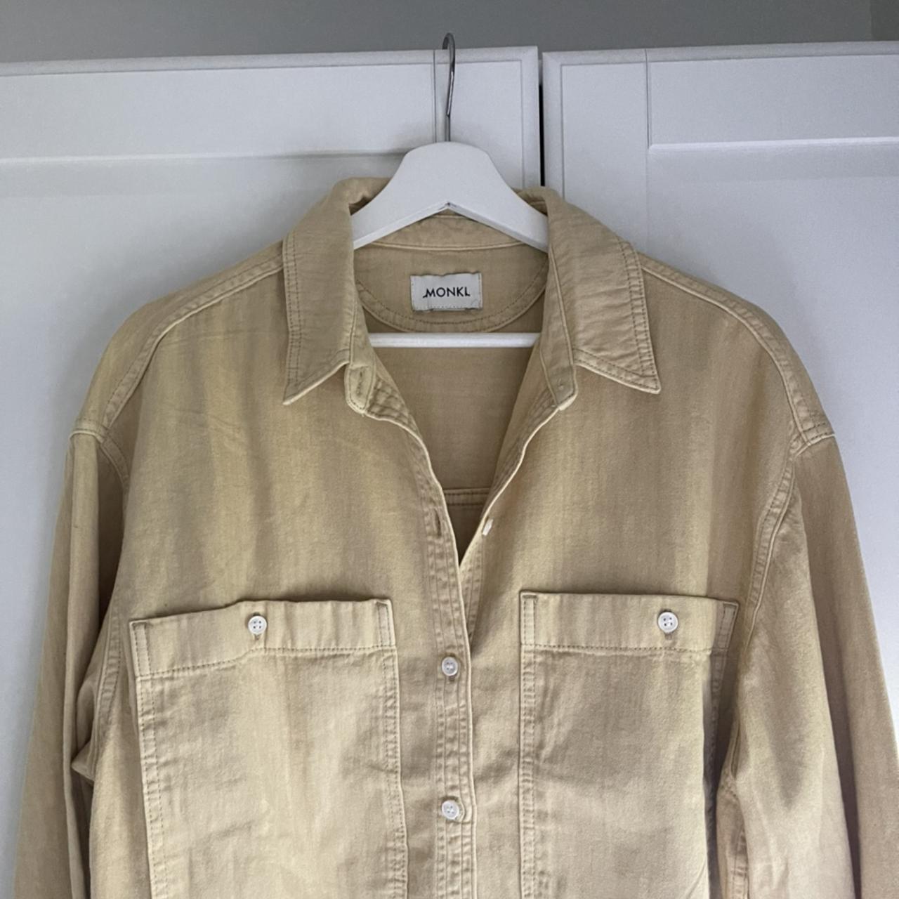 Monki beige oversized denim shirt. Never worn. Can... - Depop