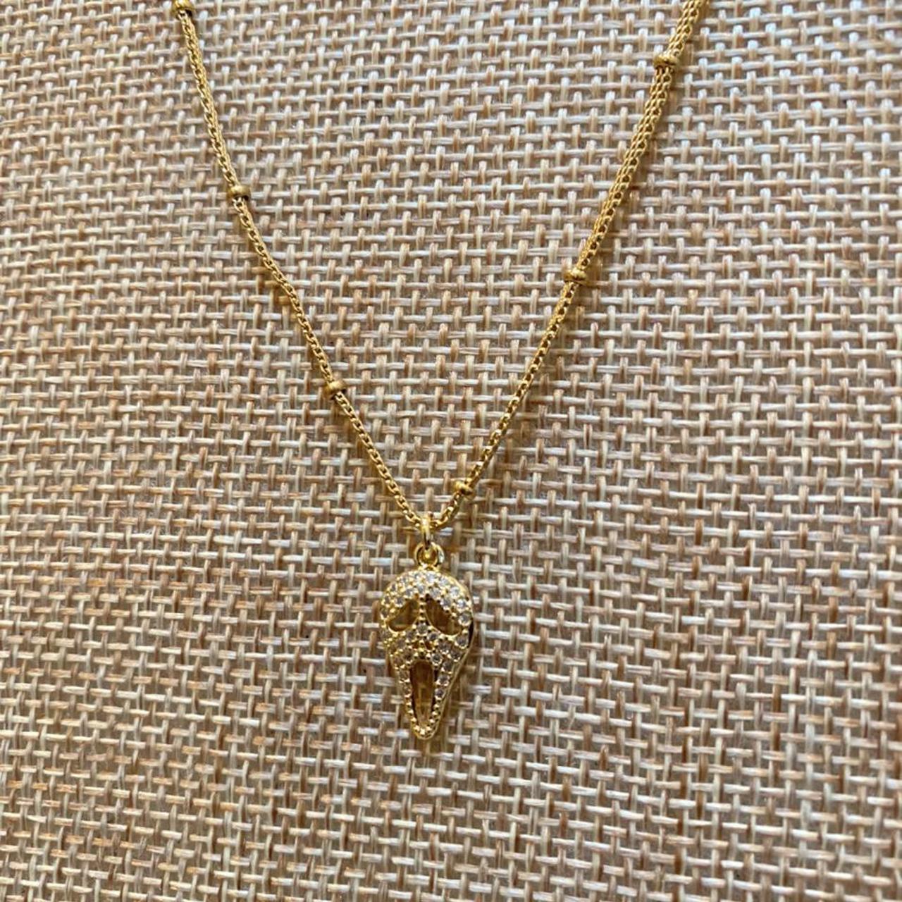 Scream necklace. Gold rhinestone ghostface pendant... - Depop