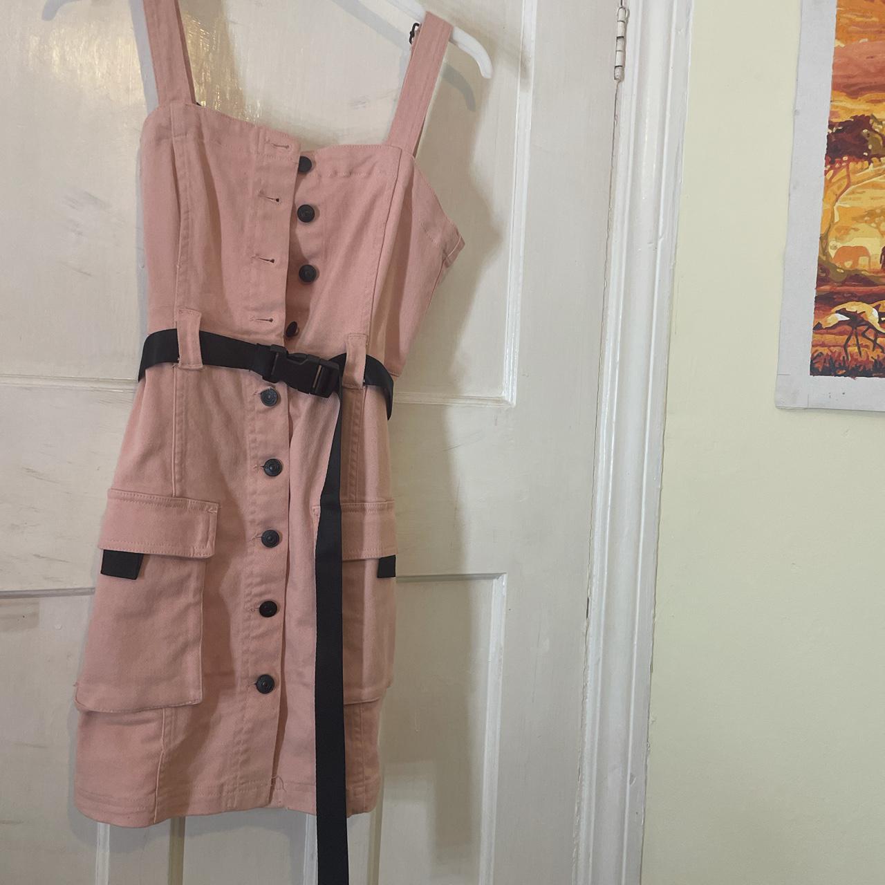 baby pink pastel pinafore style dress with a buckle... - Depop