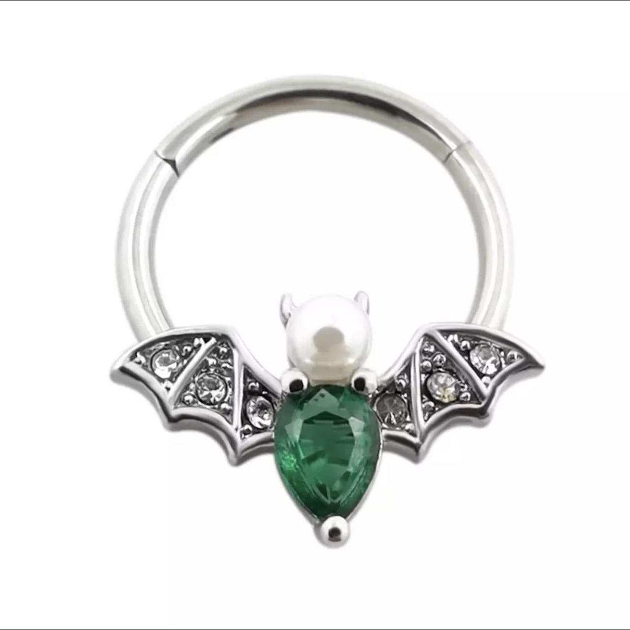 Emerald green and silver bat clicker surgical steel... - Depop