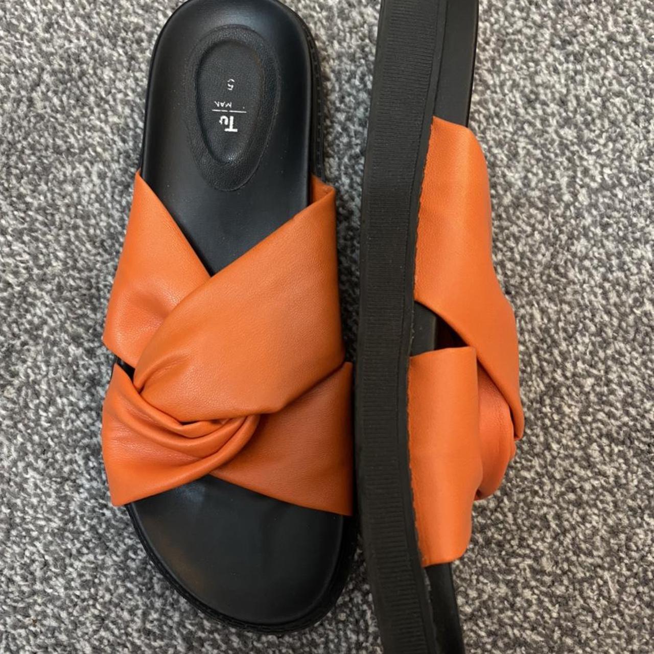 Vibrant orange and black sandals WORN ONCE perfect... - Depop