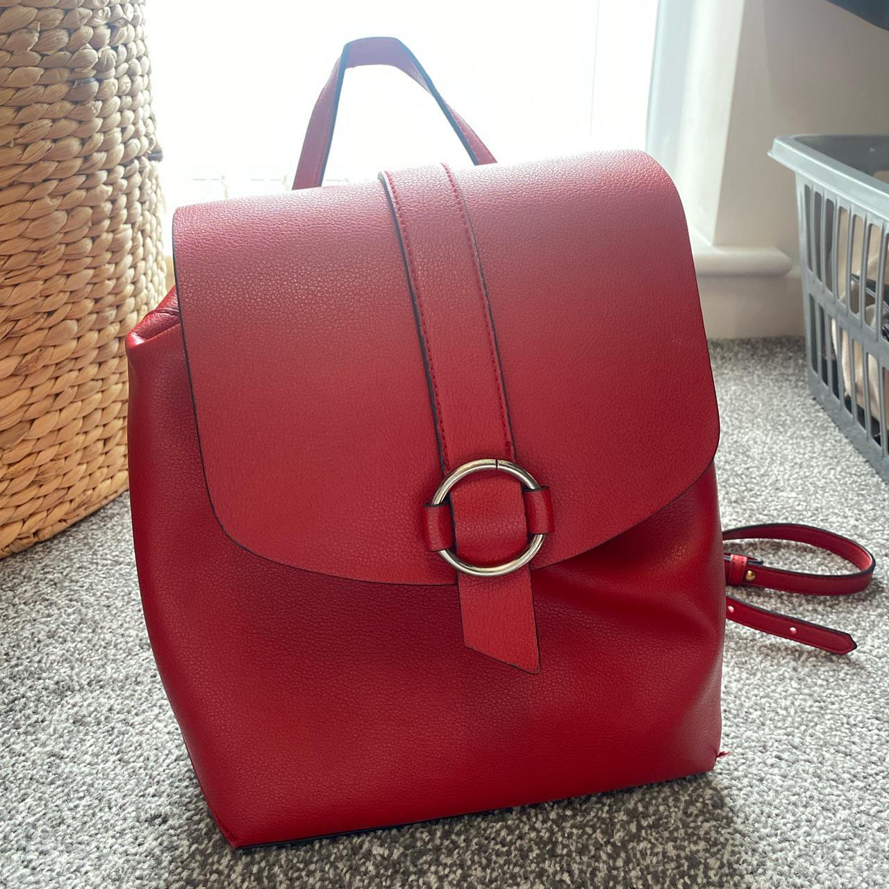 TOPSHOP red rucksack with a silver ring and... - Depop