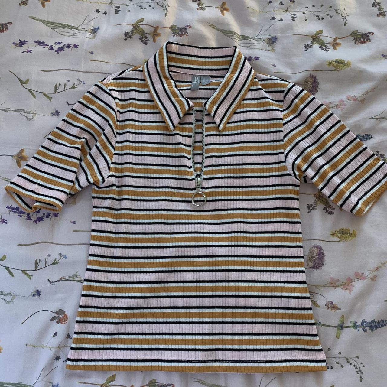 adorable Monki top that’s pink, yellow, white, and... - Depop