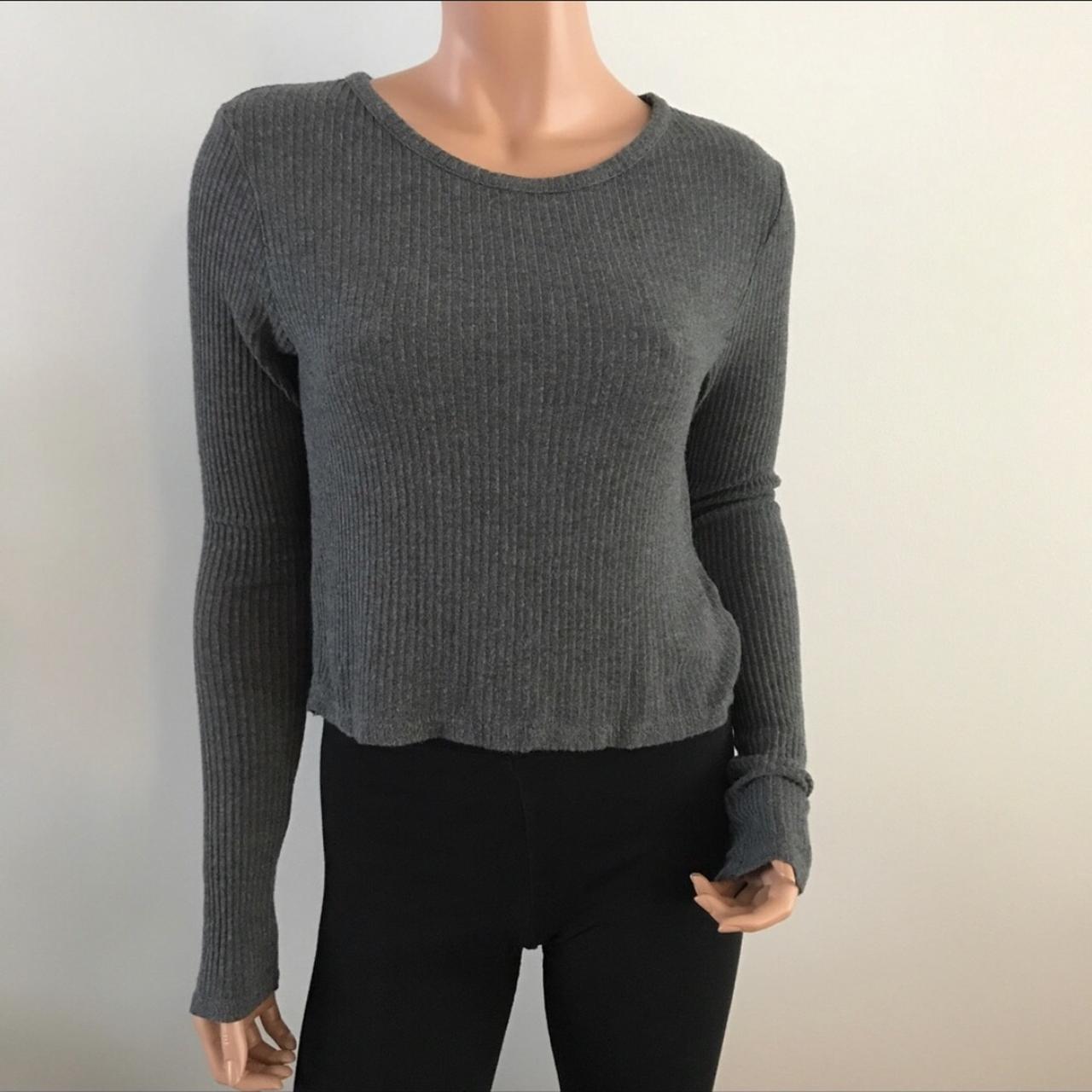 Brandy melville grey ribbed long sleeve - like new -... - Depop