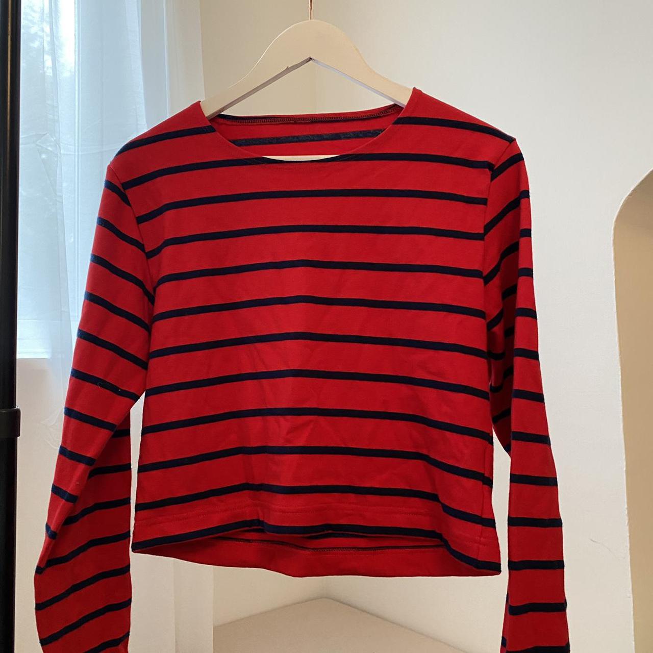 Red and blue striped long sleeve top - Depop
