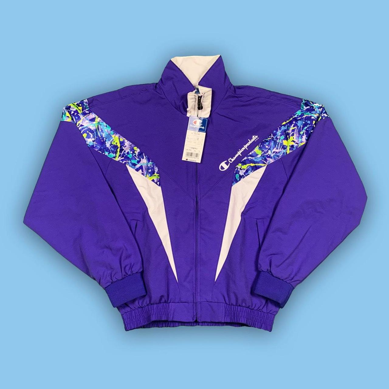 BNWT Champion zip up track jacket in purple with... - Depop