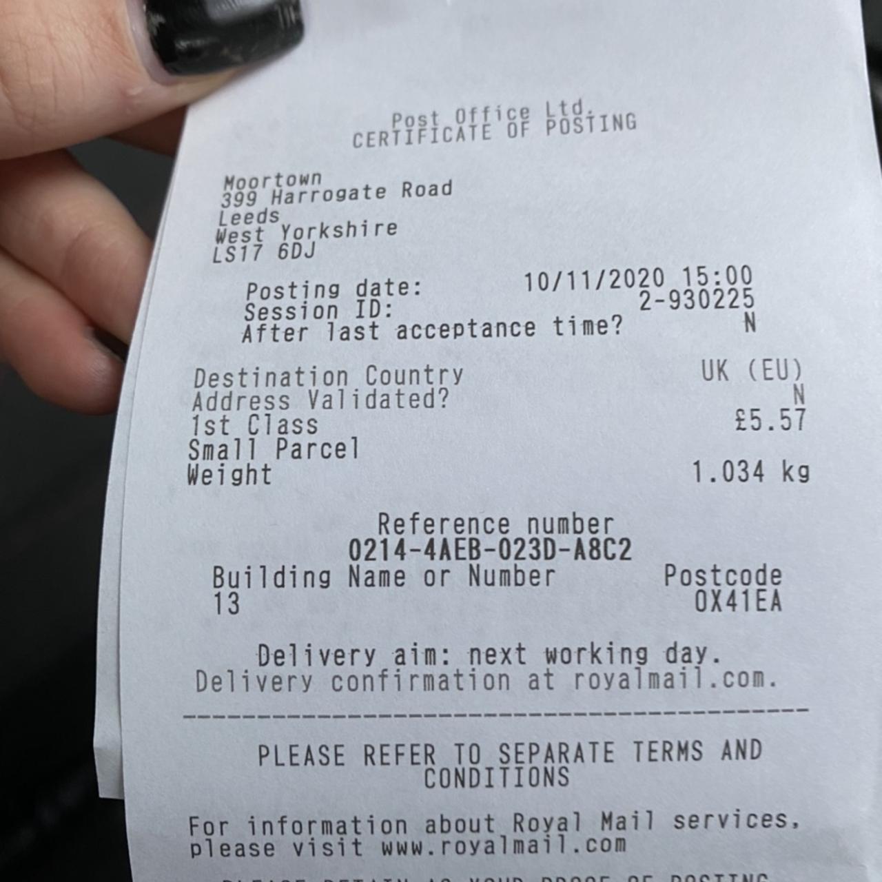 Proof of postage @elliecassidy - Depop