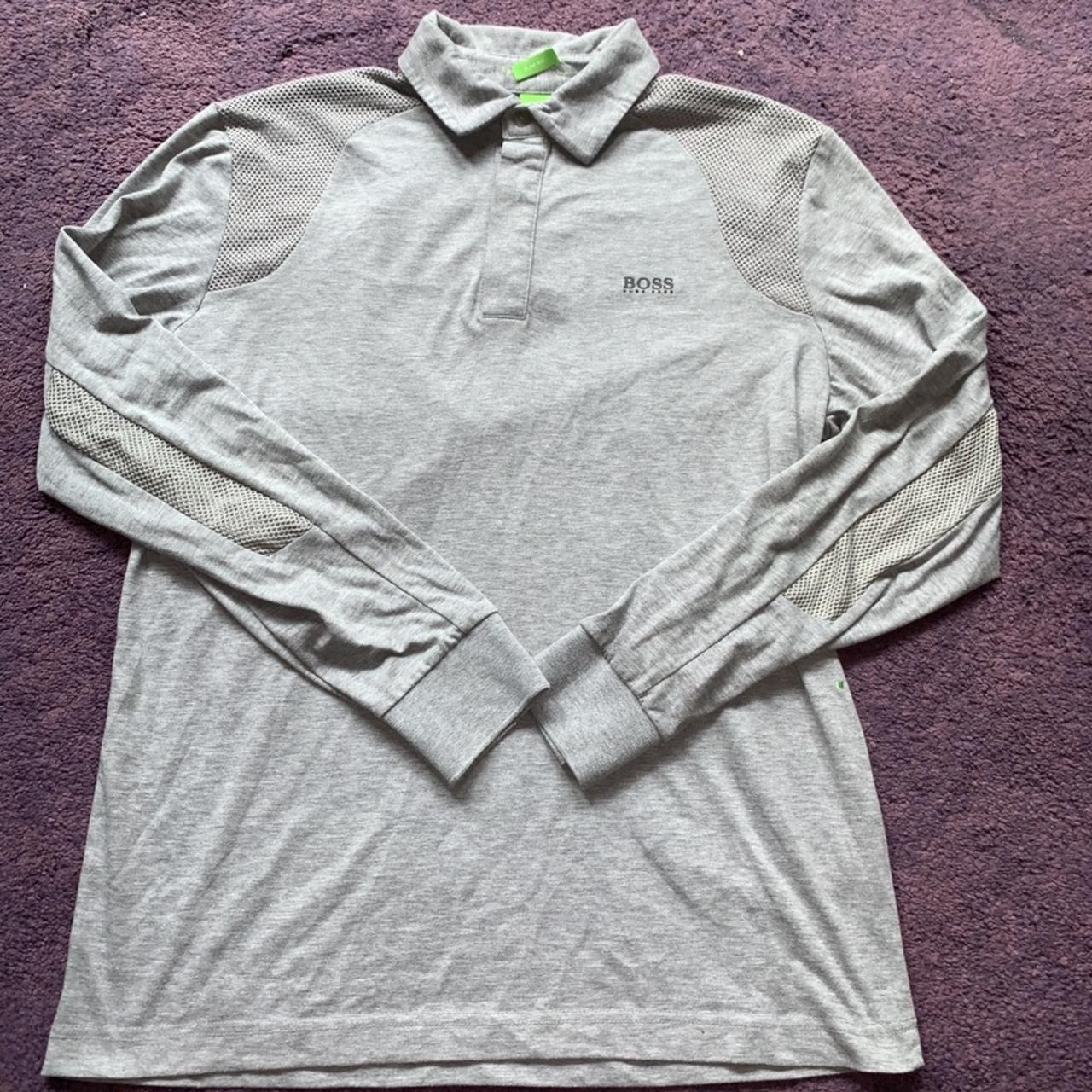 Hugo boss Grey Long Sleeve Polo Shirt 10/10... - Depop