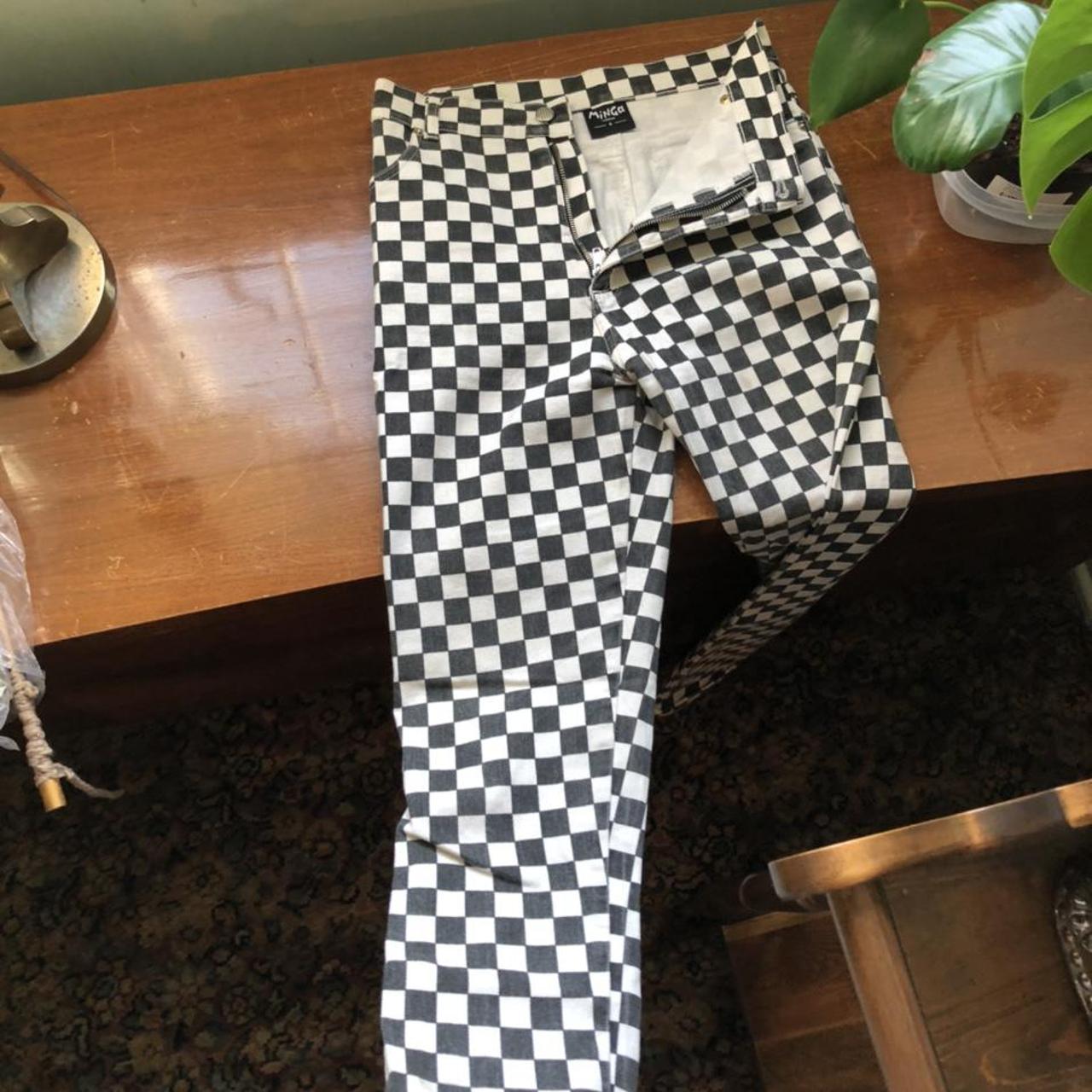 Checker Board Print Pants - Depop