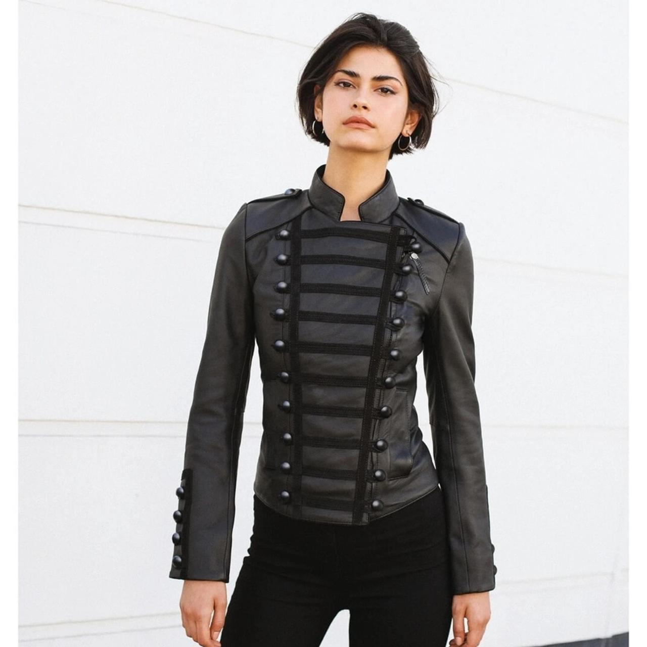 BODA SKINS - Black Military Leather Jacket With... - Depop