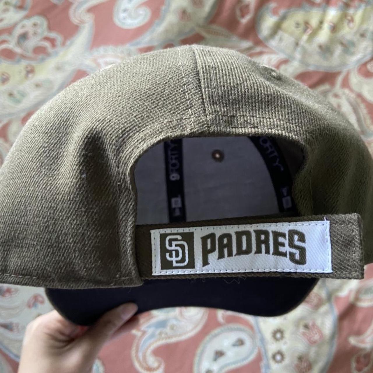 tan and white san diego padre’s cap , worn once and... - Depop