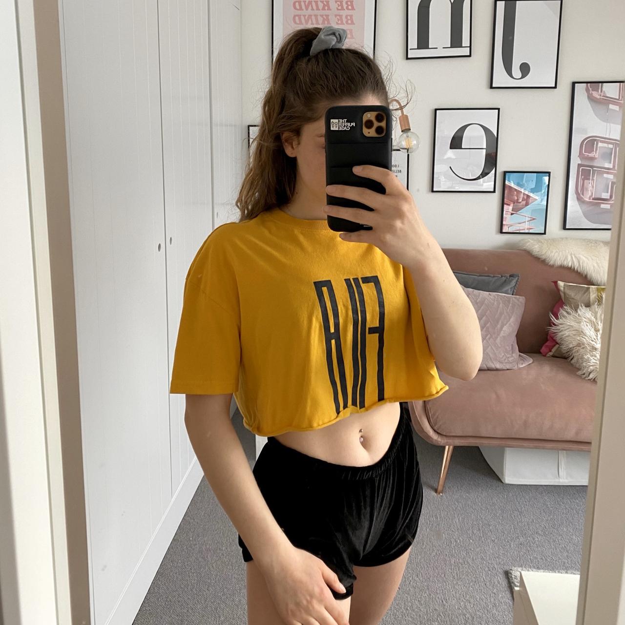XS Yellow Fila crop top. Really comfy oversized fit.... - Depop