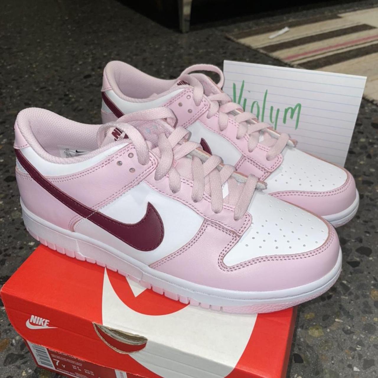 NIKE DUNK LOW PINK FOAM (GS) CW1590 601 Size 7Y,... - Depop