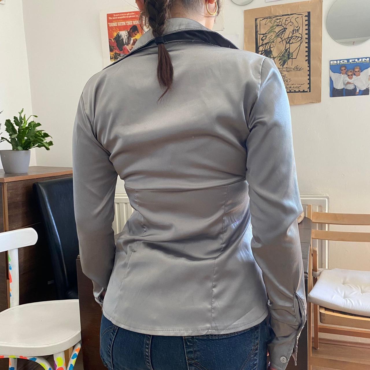 Amazing silver silk shirt super cool Modelled on 8... - Depop