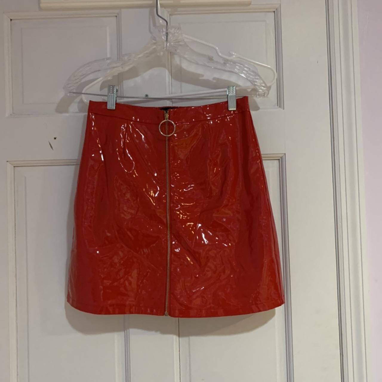 Thrifted Red pleather skirt. Perfect for a night... - Depop