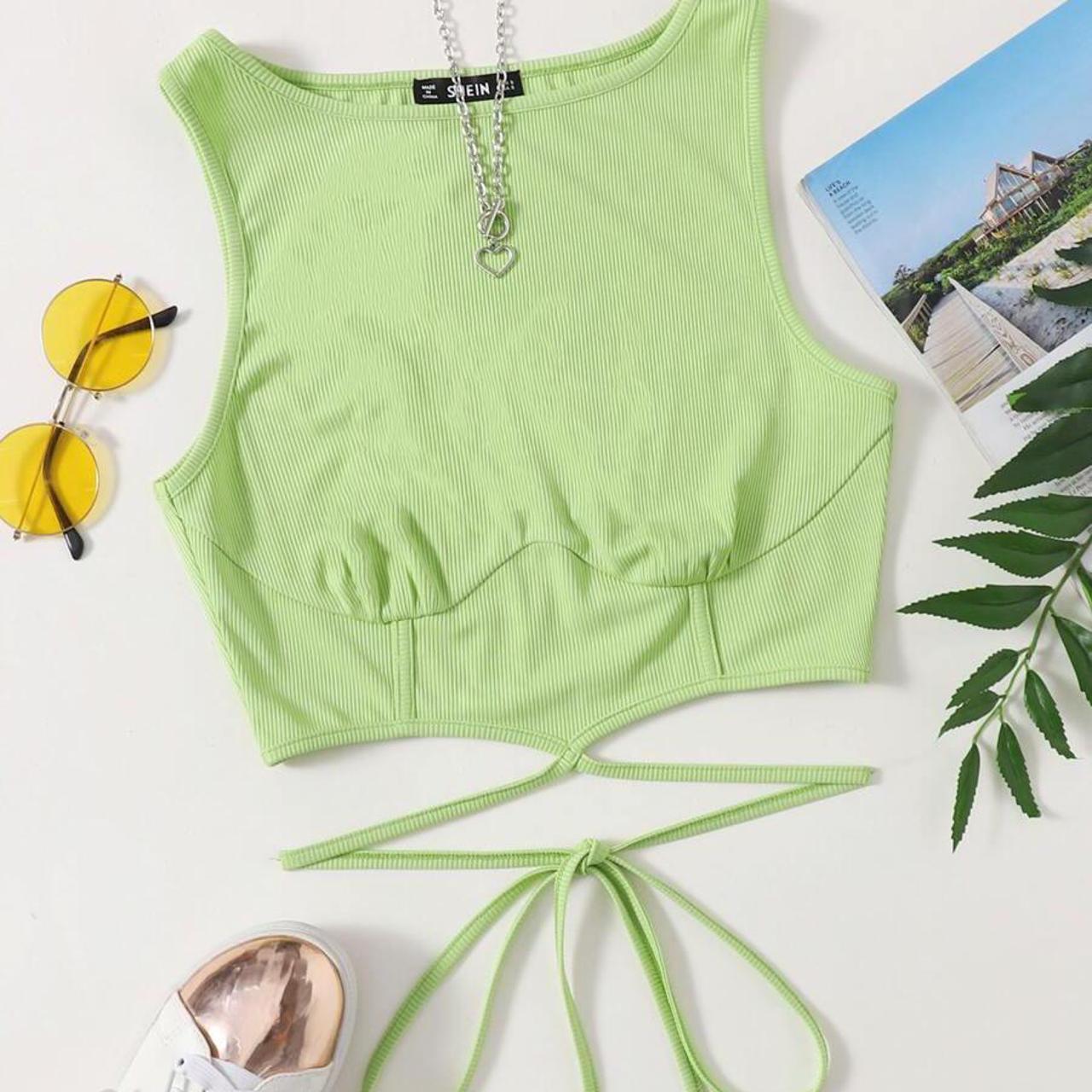 Shein Tie Front Rib Knit Tank Crop Top Only Worn A Depop