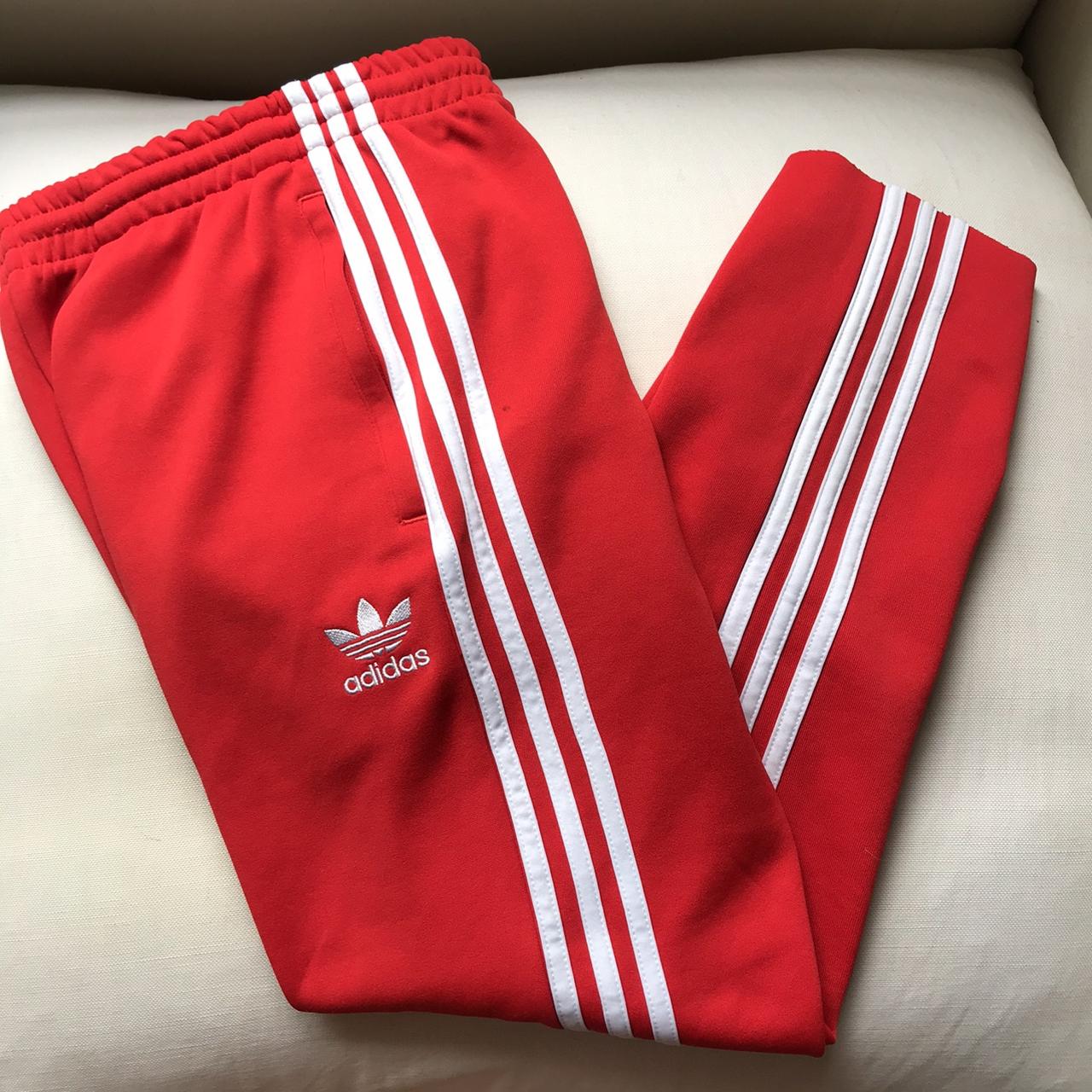 ADIDAS Red Tracksuit Bottoms - Raw Hem | SIZE SMALL... - Depop