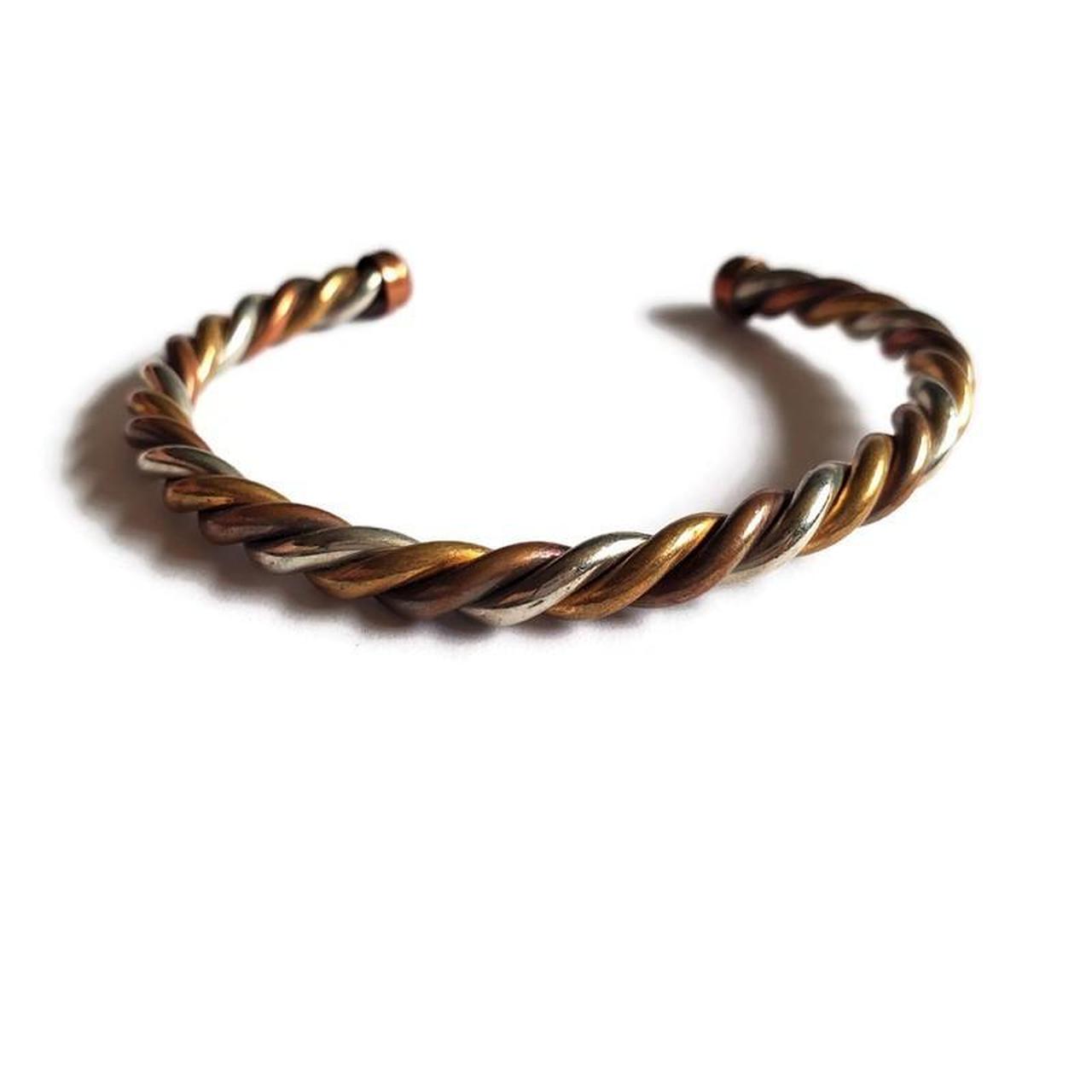 Vintage tri-tone metal bangle bracelet in good... - Depop