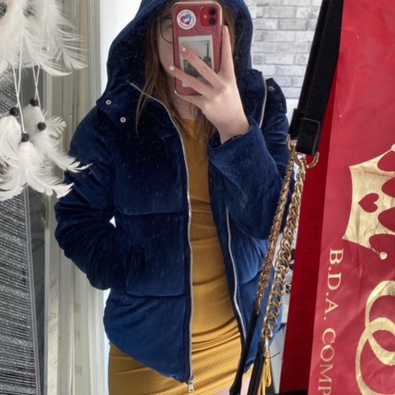 Blue velvet puffer coat from quiz, just don’t wear... - Depop