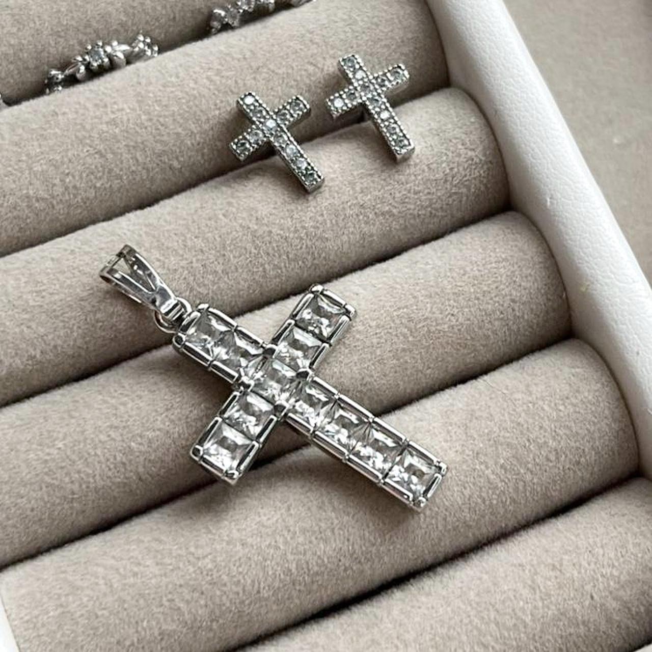 Matching sparkling cross set • Earring studs and... - Depop