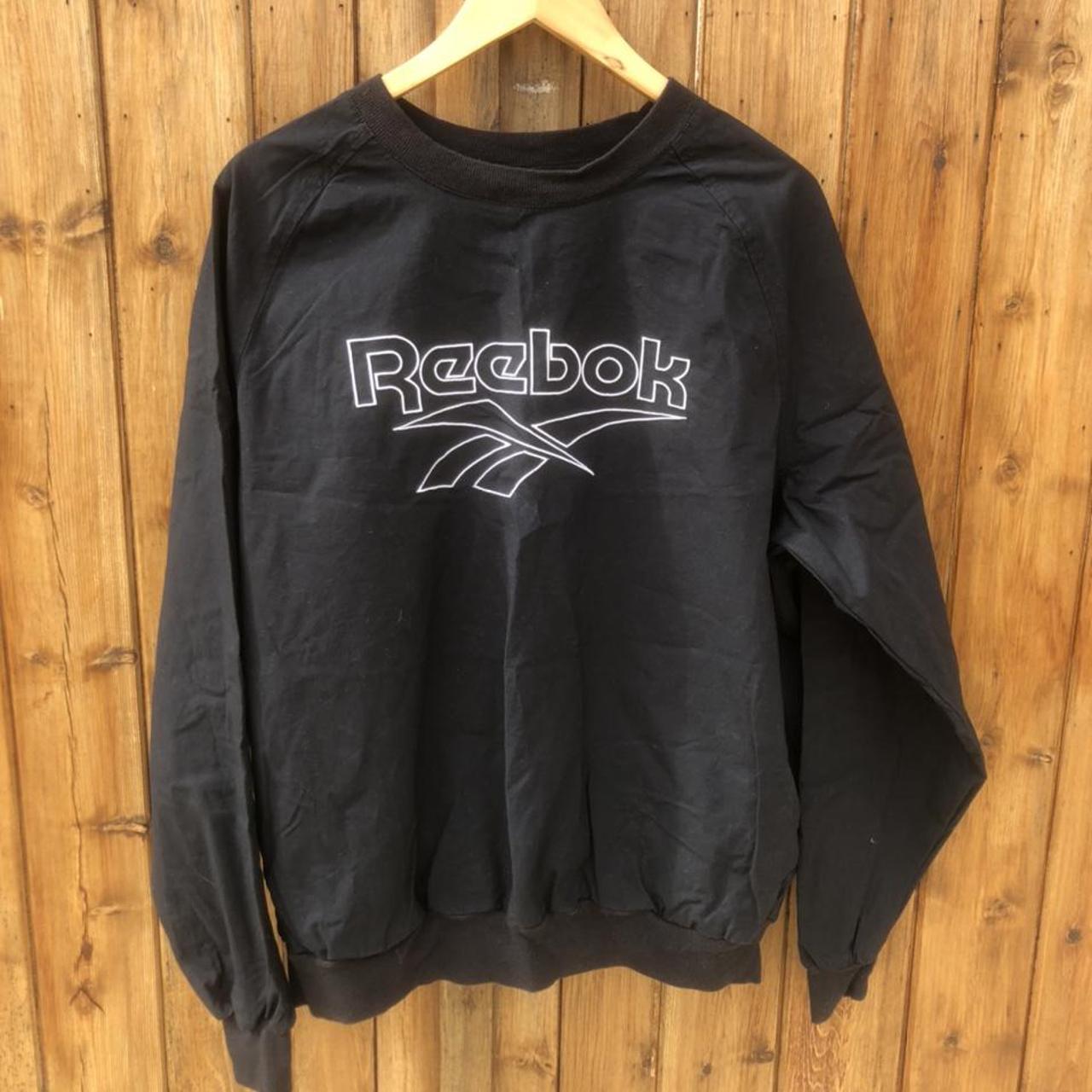Reebok sweatshirt/windbreaker Black/white Size: L - Depop