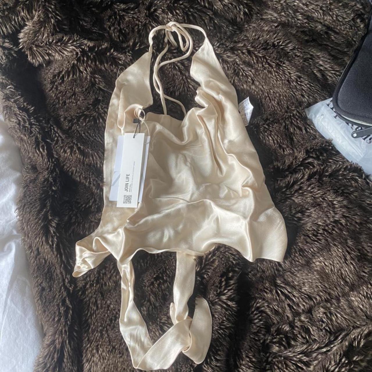 Zara Cowl Neck Cream Champagne Cava Tie Top Size Depop