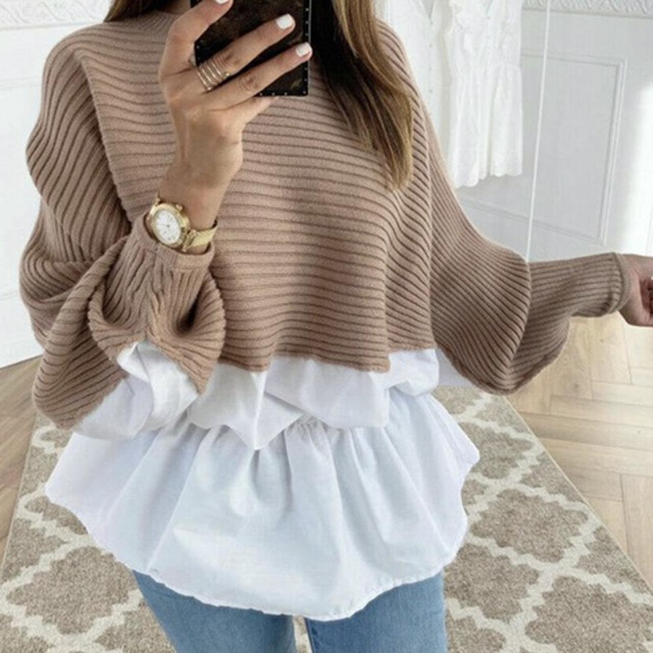 Brand new tan & white tight waist jumper top.... - Depop