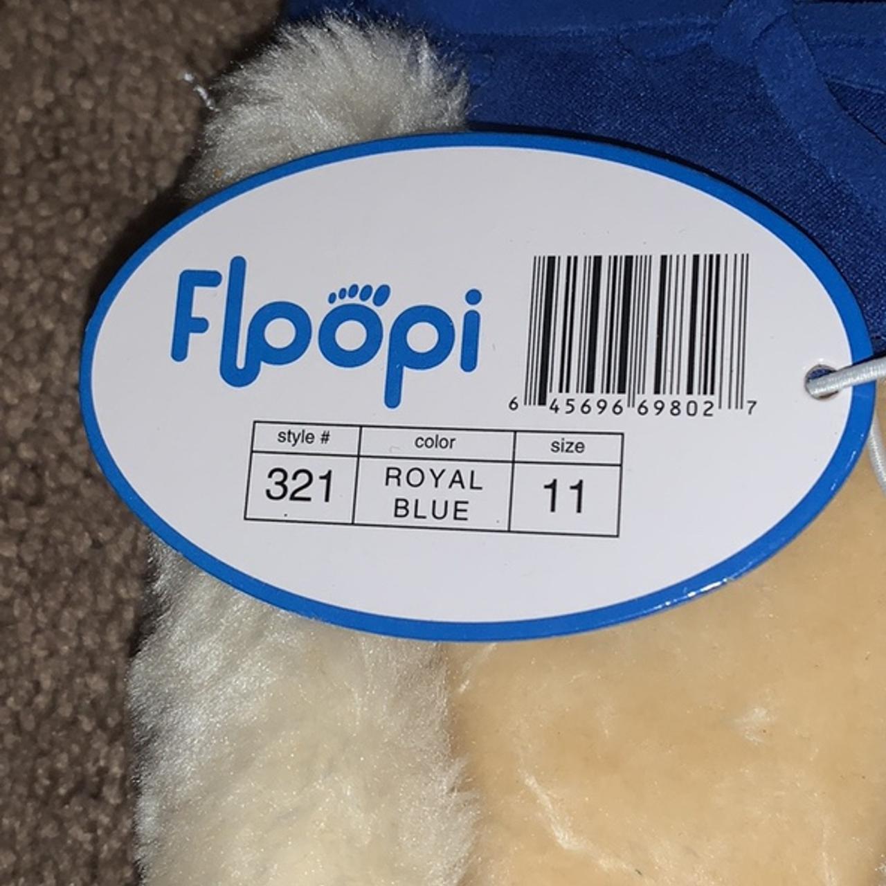 Floopi Women's Blue and Cream Slippers | Depop