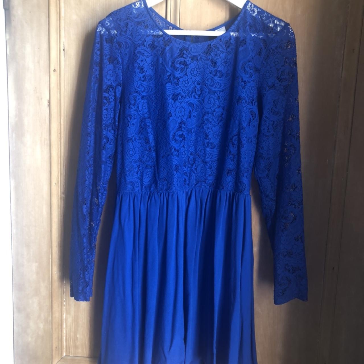 H&M calbolt blue mini skater dress with lace top.... - Depop