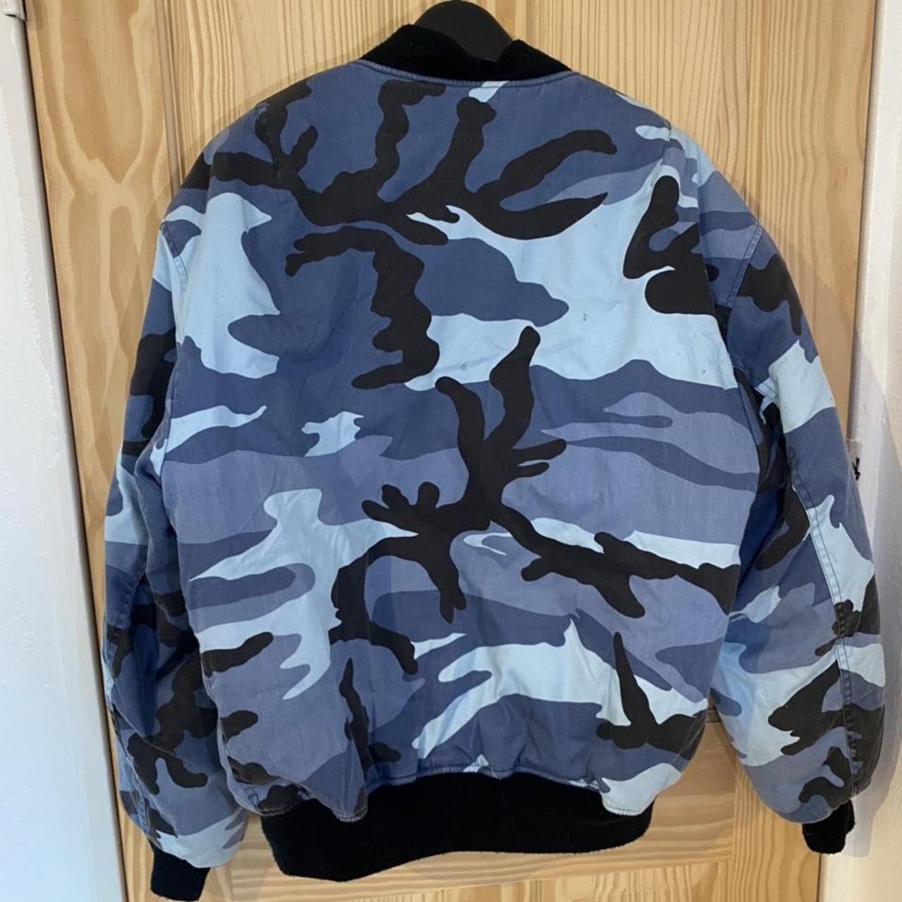 CAMO/ MILITARY BLUE BOMBER JACKET VERY THICK NO... - Depop