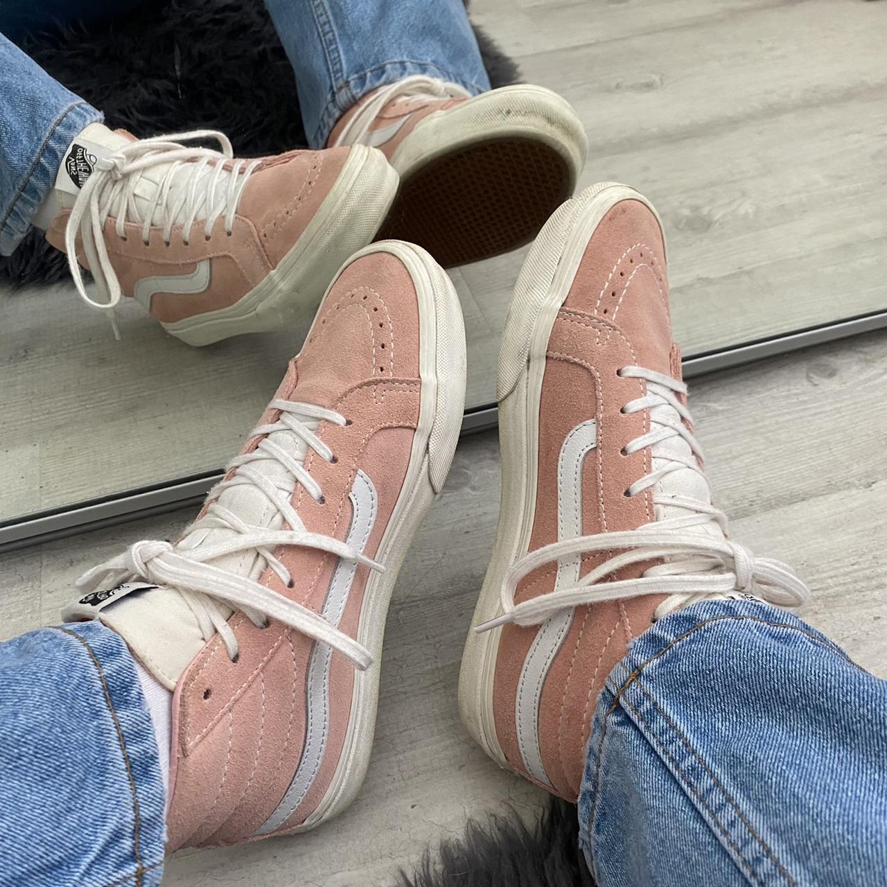 Pink sk8 hi Vans Size UK 4 good condition but... - Depop