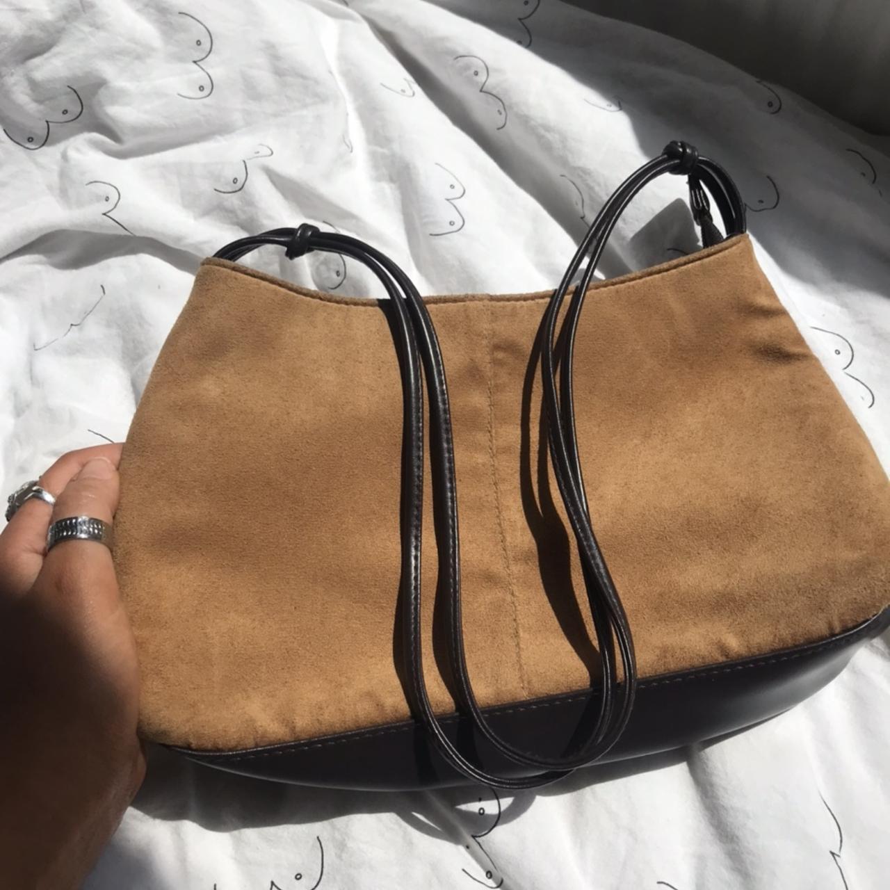 Y2k brown faux suede shoulder back with brown... - Depop