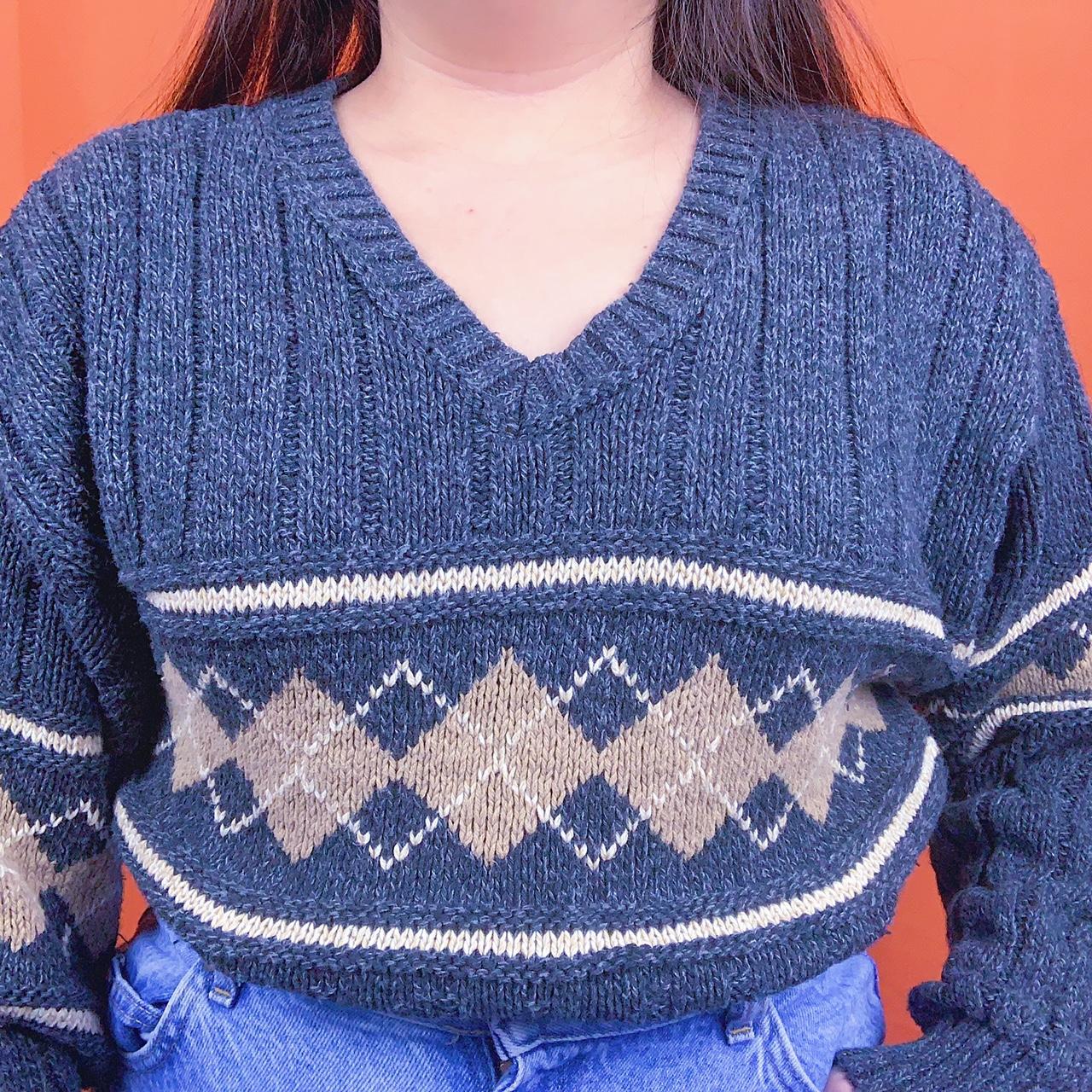 Vintage dad sweater with stripe across chest and 90s... - Depop