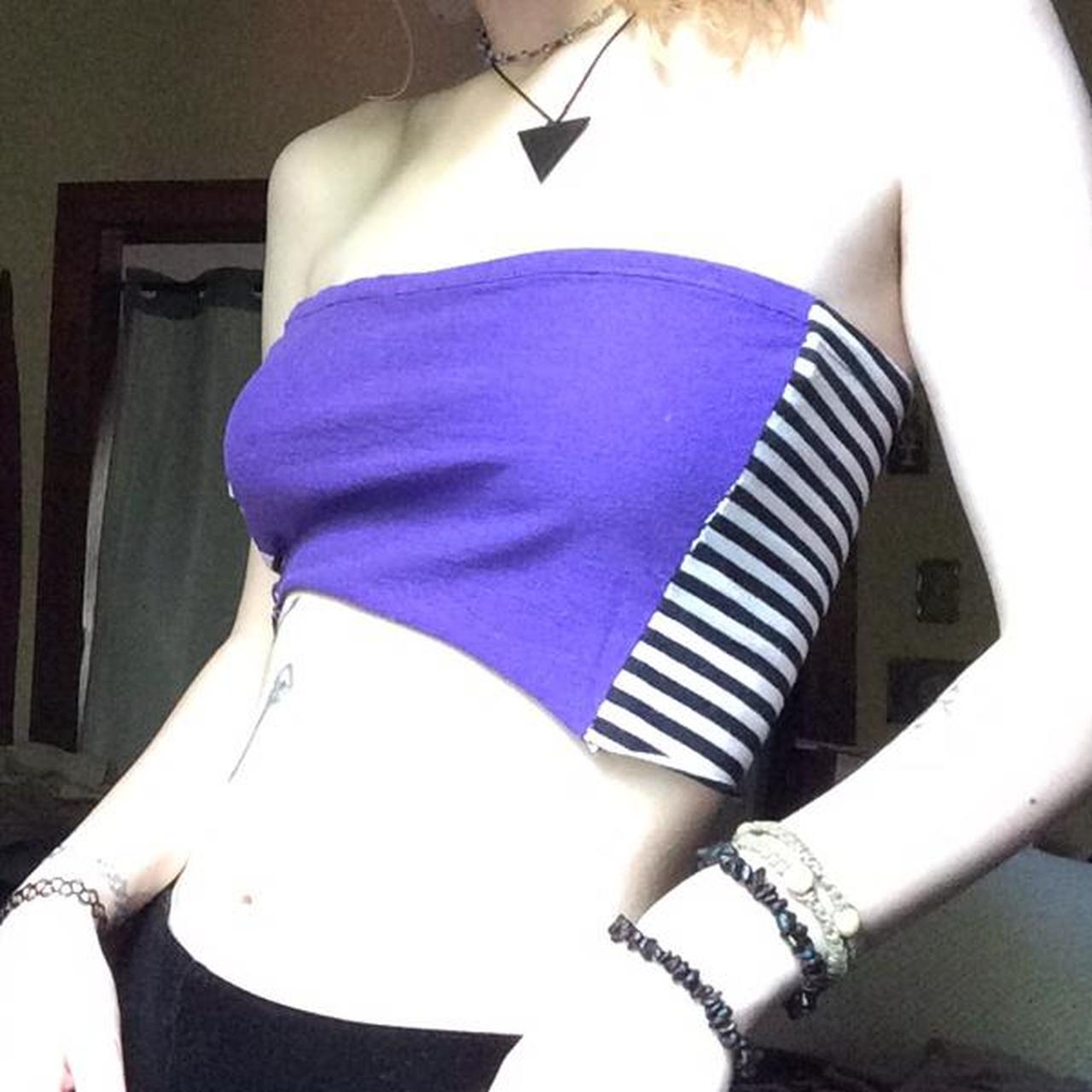 Asymmetrical tube top, handmade from recycled... - Depop