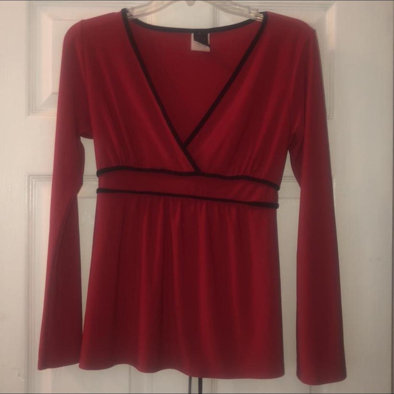 Vintage Y2K red/black top with bell sleeves that... - Depop