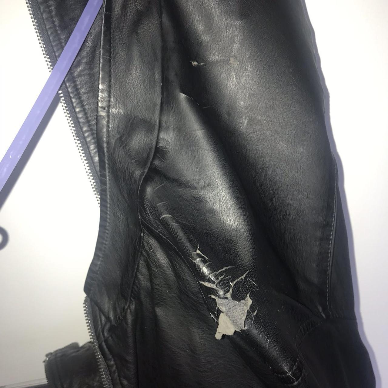 Black leather jacket Leather is ripping on parts... - Depop
