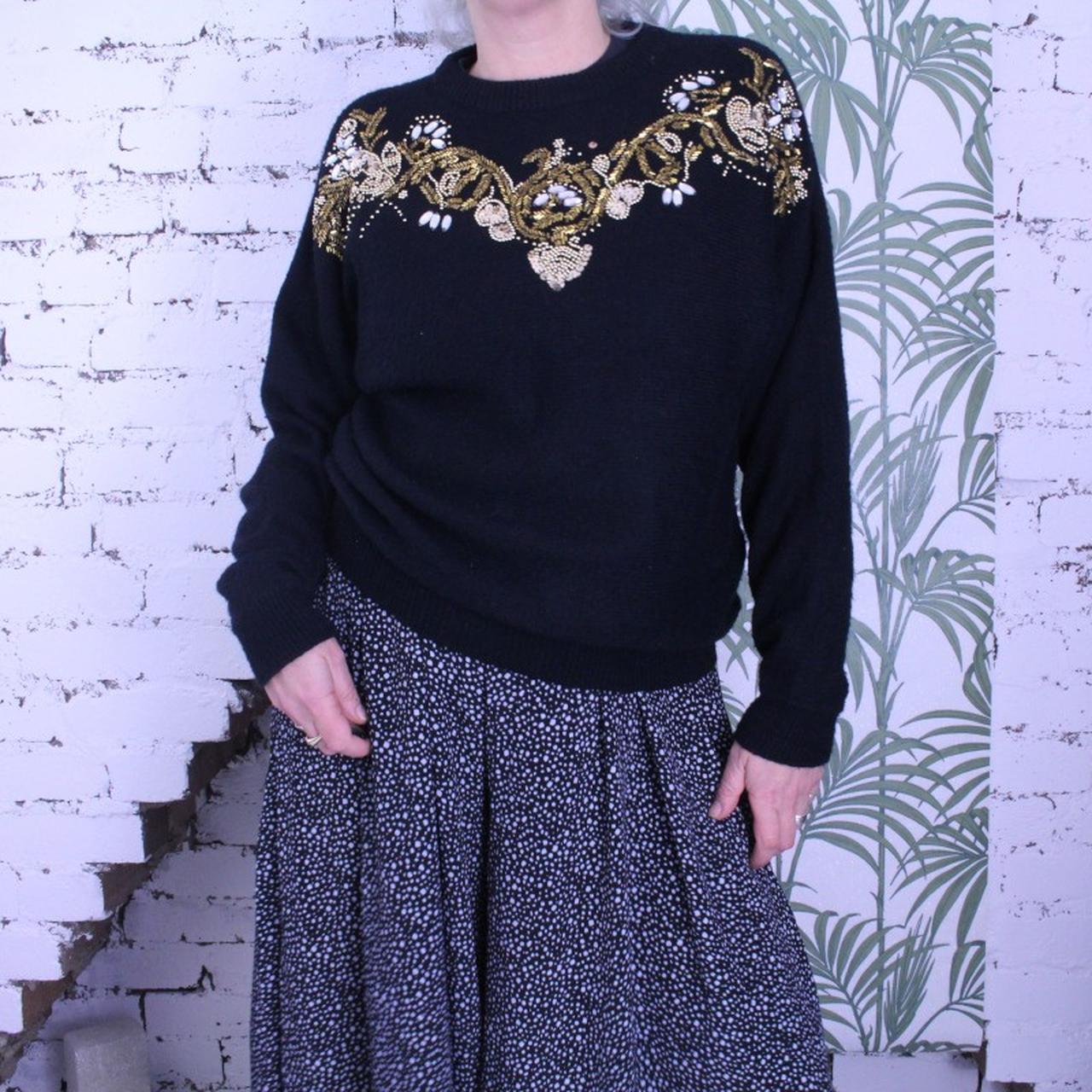 Black & Gold Embellished Knit 🦇One of a Kind True... - Depop