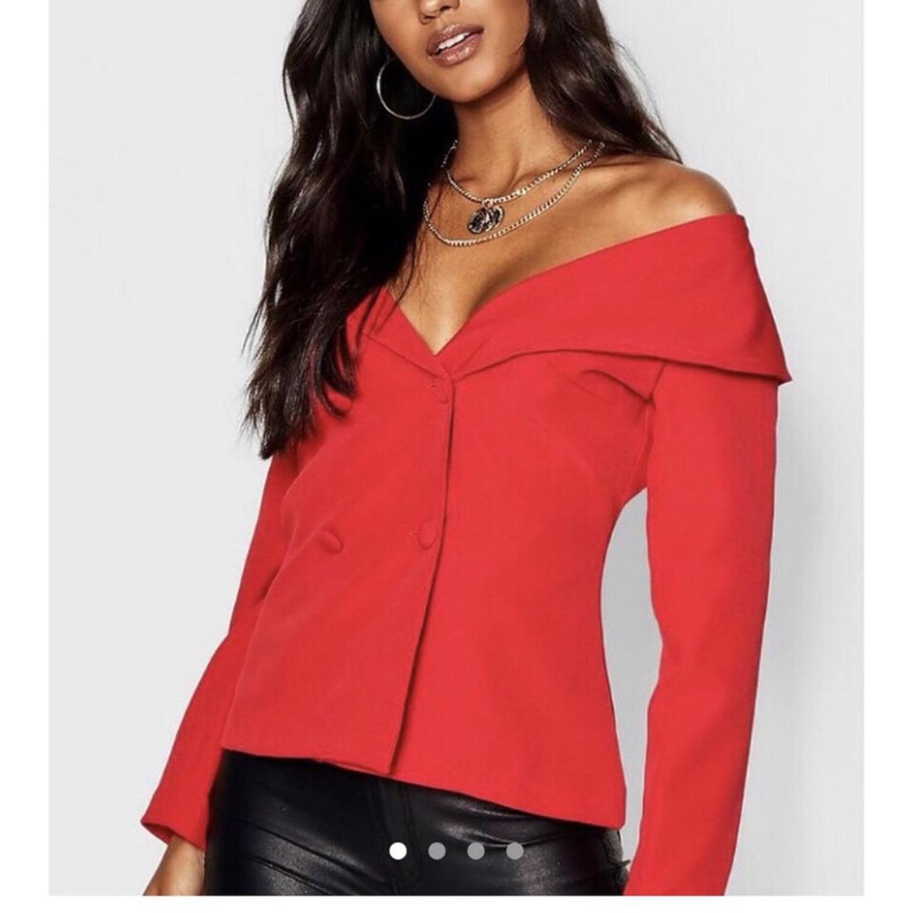 Boohoo red off the shoulder blazer top Worn once... - Depop