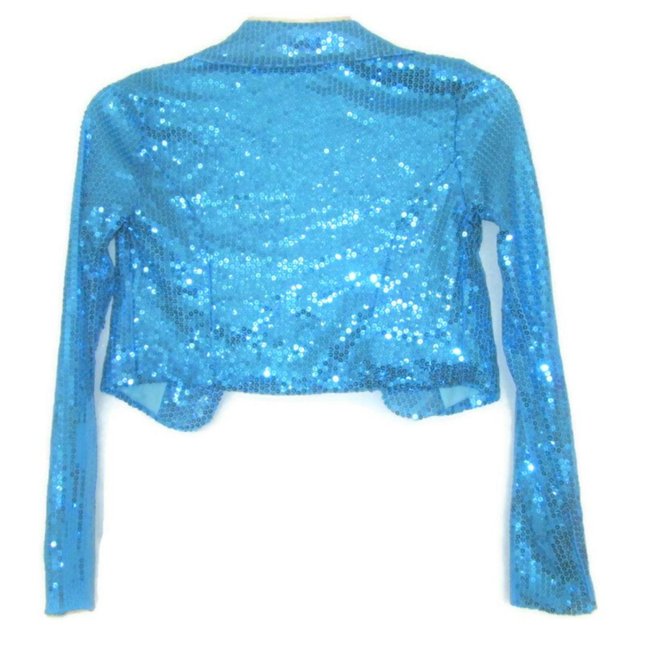 NEW nwot aqua blue sequin jacket shrug cropped... - Depop