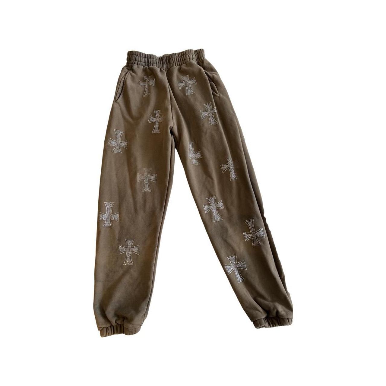 UNKNOWN LONDON sweatpants brown rhinestone Slight... - Depop