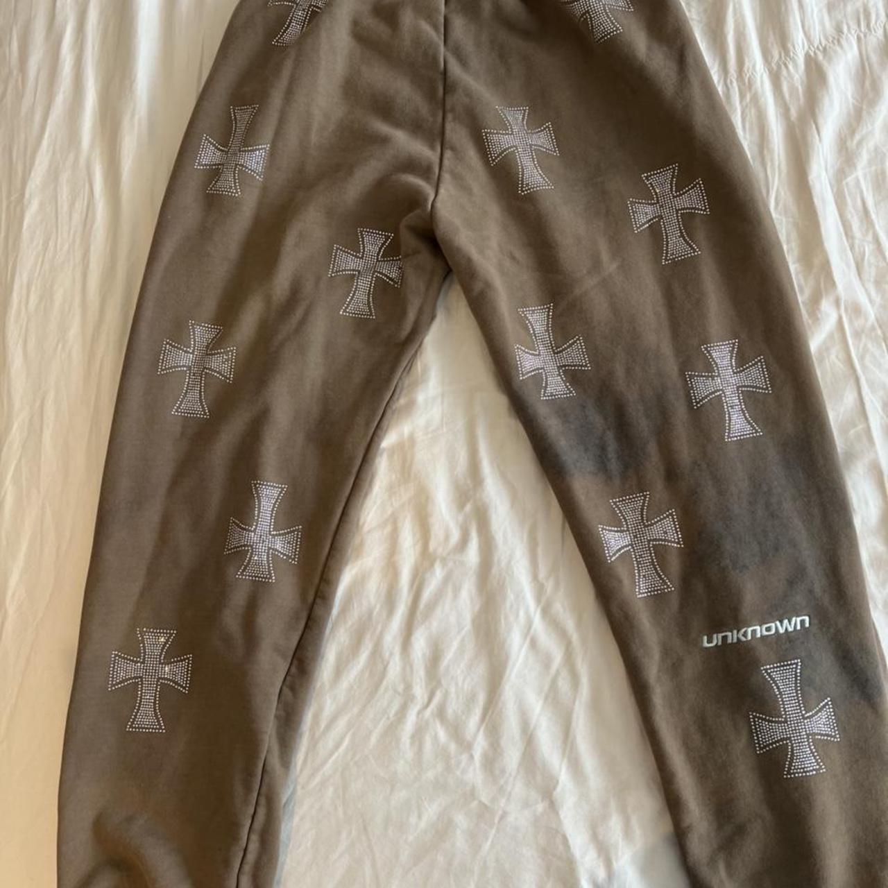 UNKNOWN LONDON sweatpants brown rhinestone Slight... - Depop
