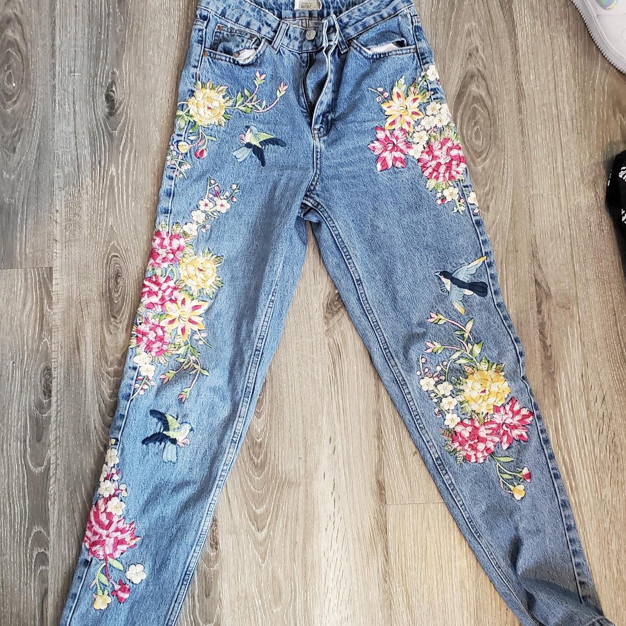 Topshop Floral Embroidered Mom Jeans I Absolutely Depop