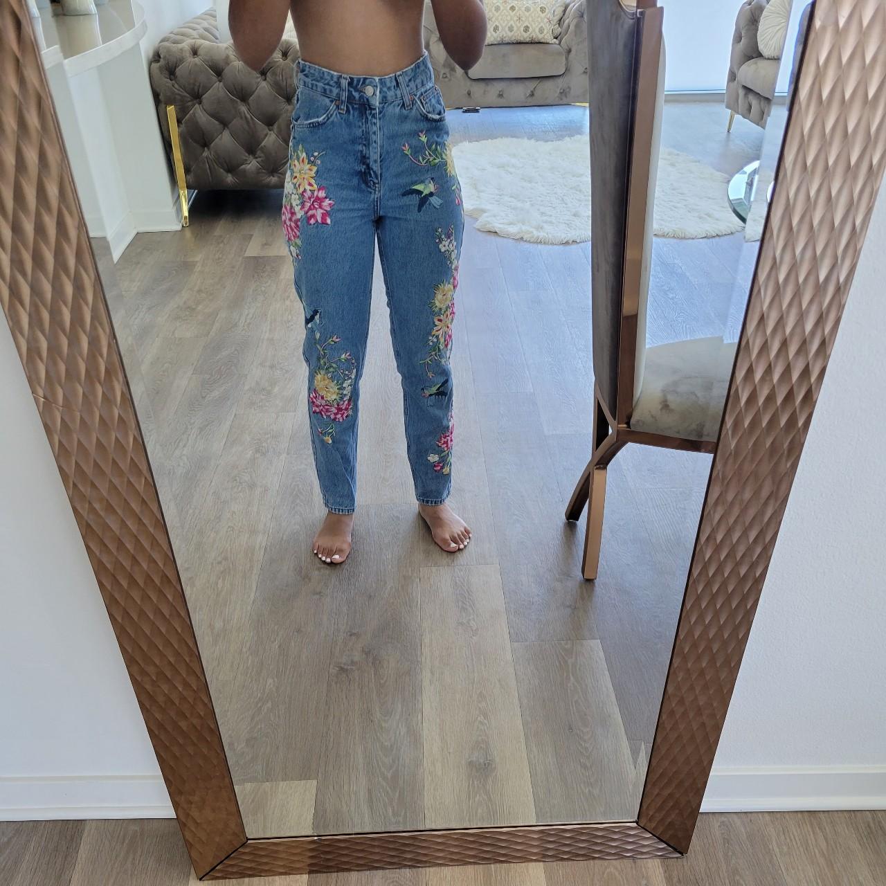 Topshop Floral Embroidered Mom Jeans I Absolutely Depop