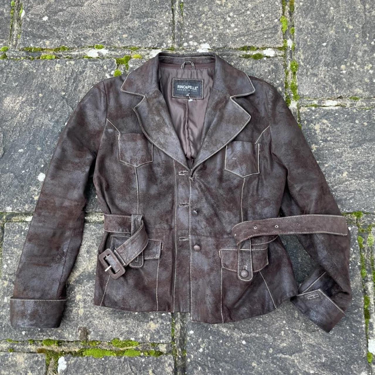 Authentic brown leather Italian brand jacket Label... - Depop
