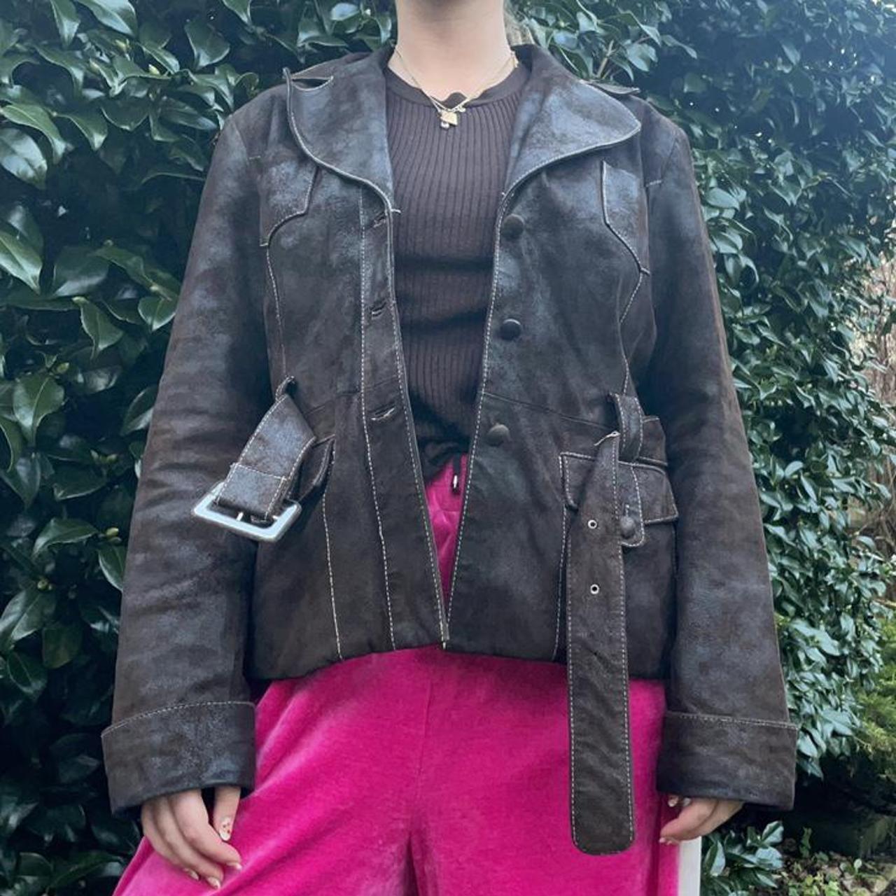 Authentic brown leather Italian brand jacket Label... - Depop