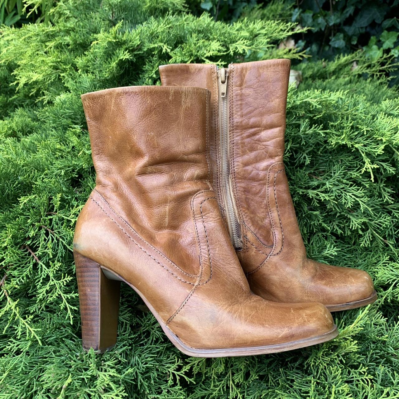 Authentic light brown leather boots with heel Size... - Depop