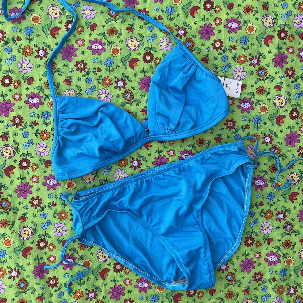 Vintage Deadstock Blue Two Piece Bikini Halter Depop