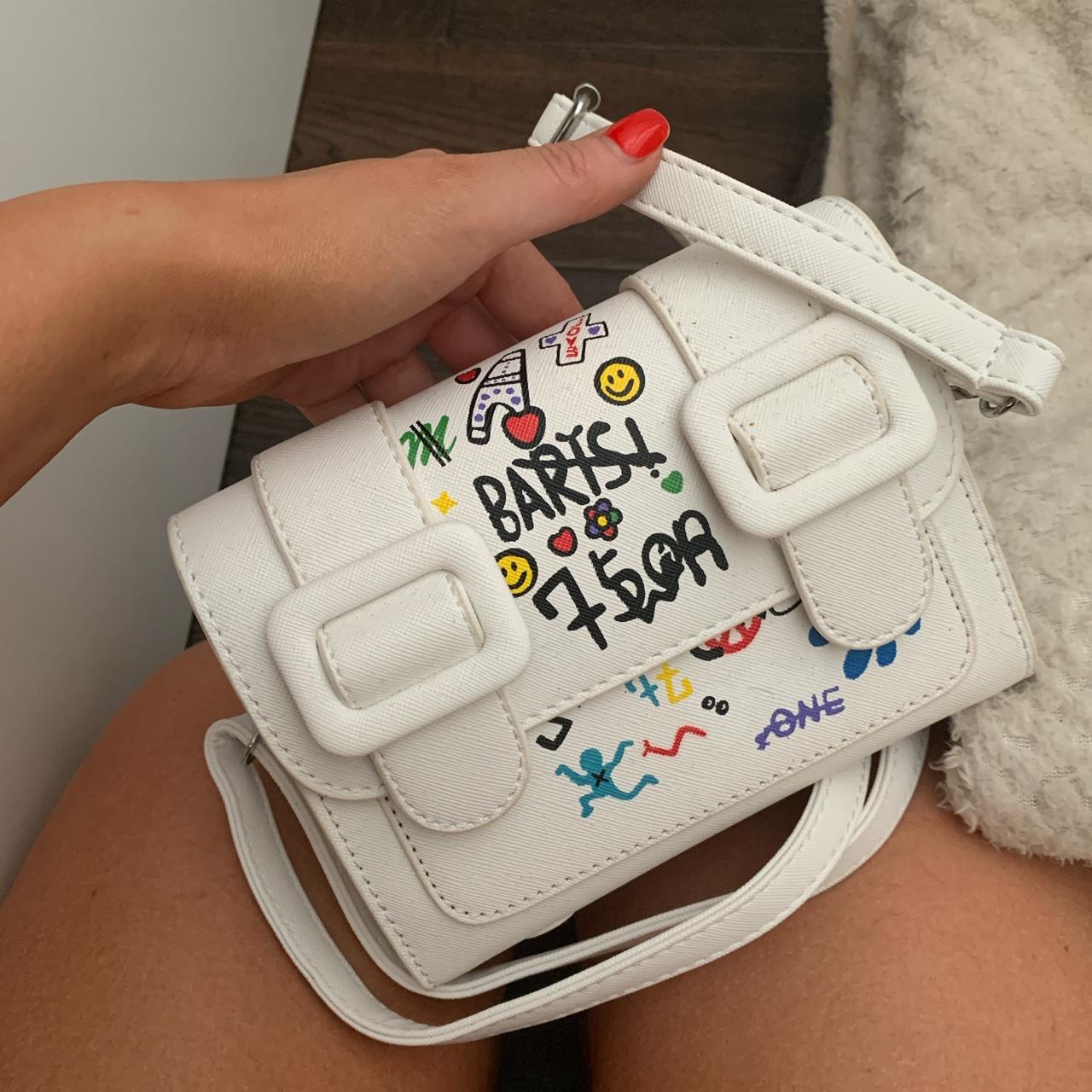 Cute white bag with multicoloured details similar... - Depop