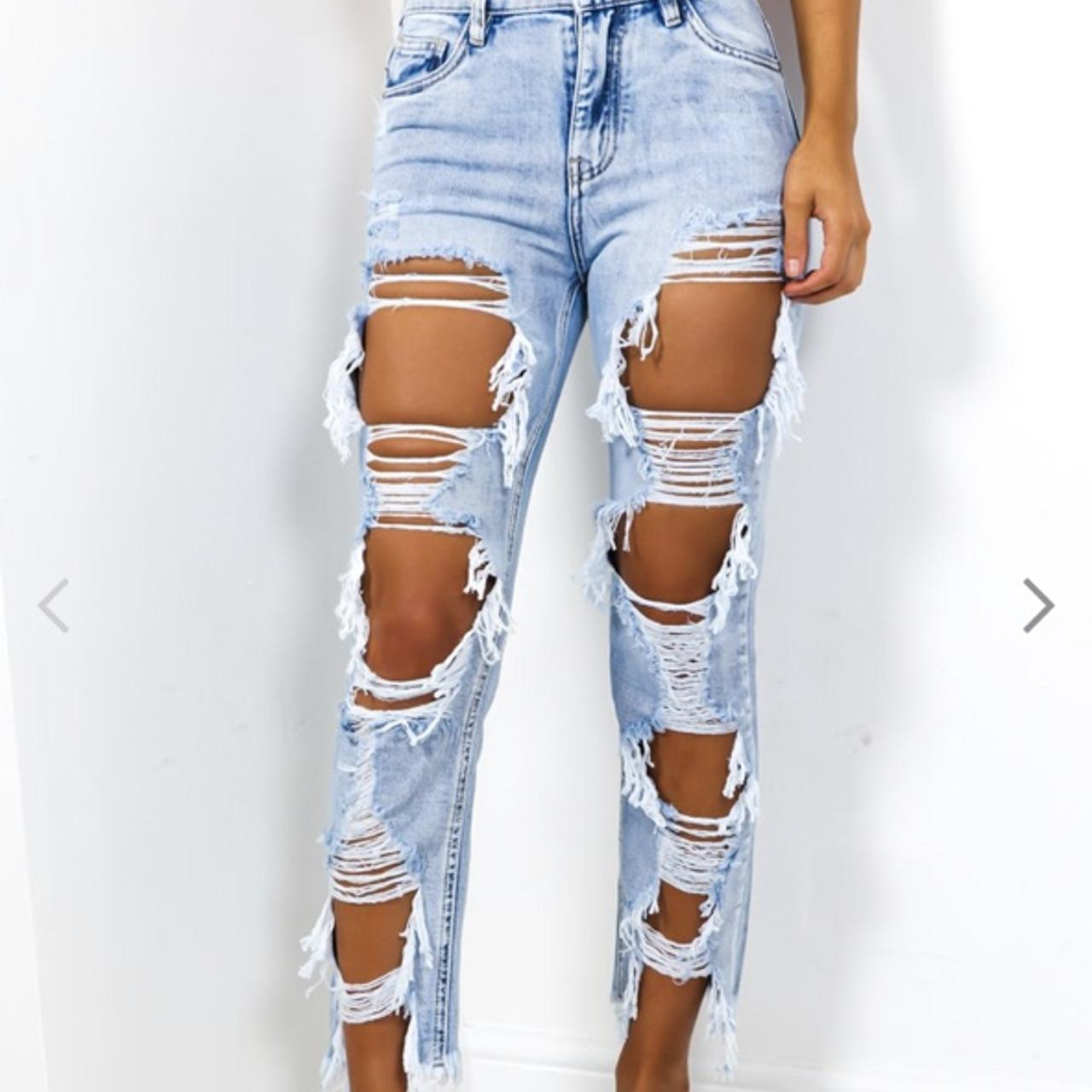 Ripped blue acid jeans size 10/M ask for more pics x... - Depop