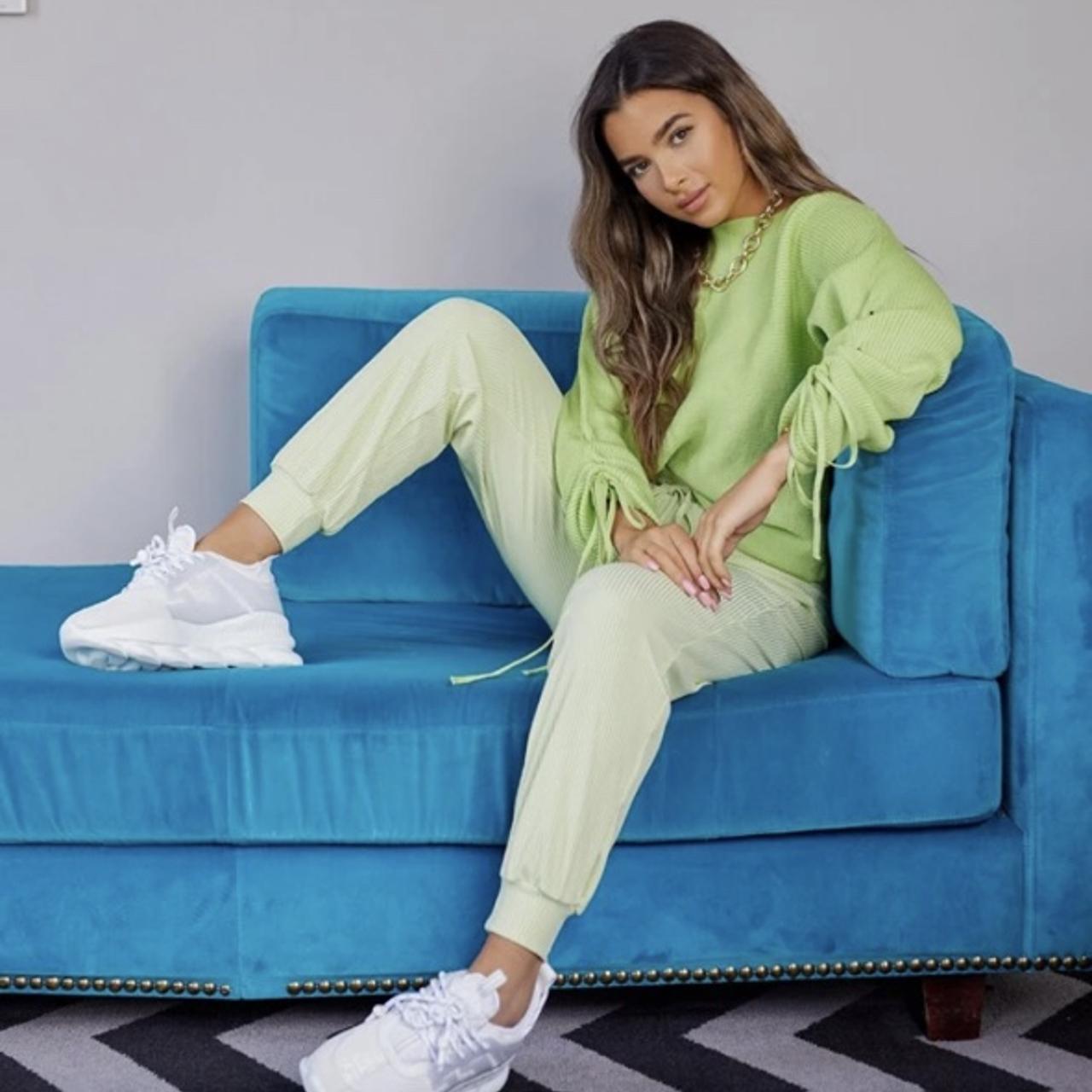 Green lime. Draw string jumper, never worn size S... - Depop